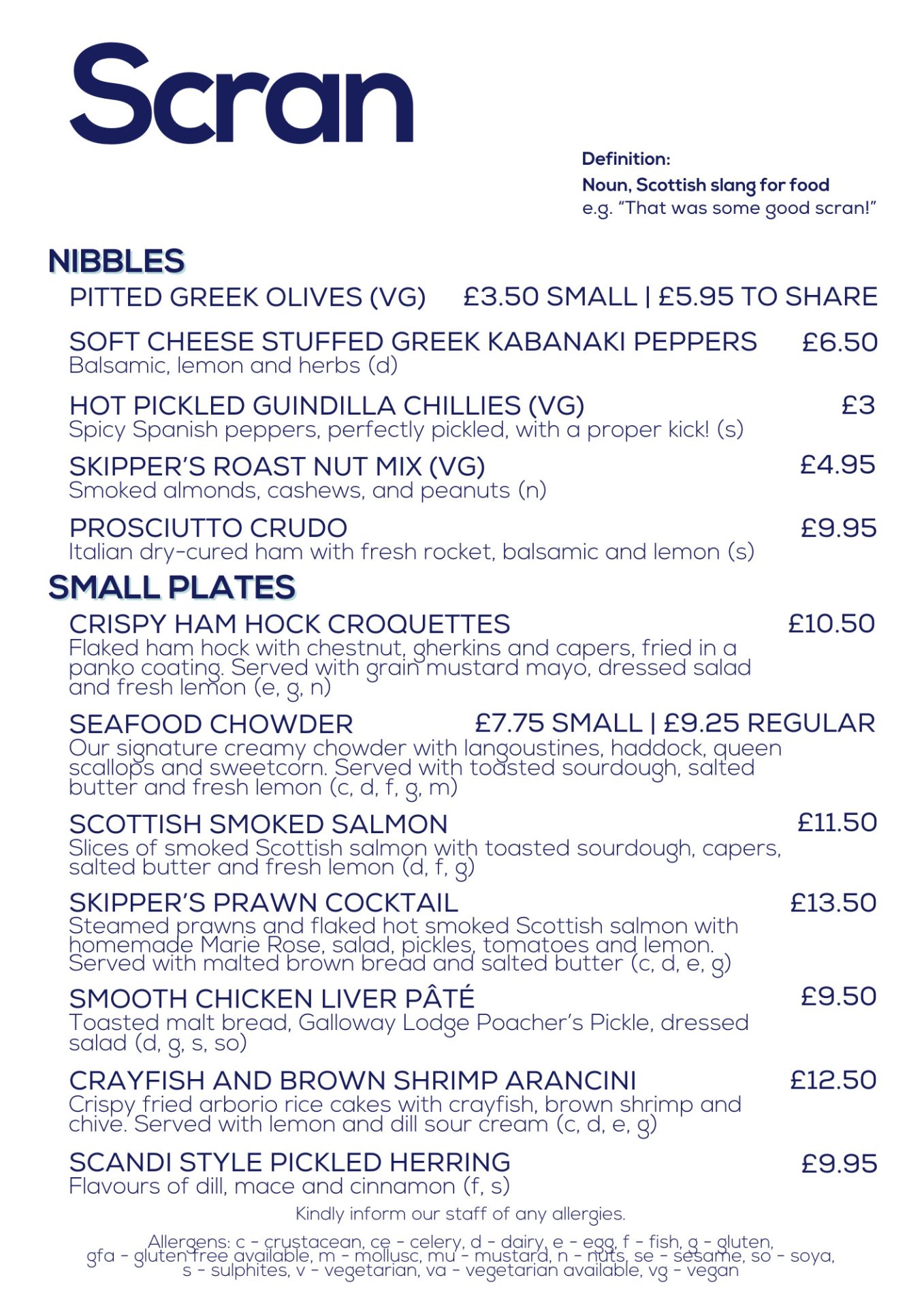 Swally n' Scran Menu - West Coast Sea Products Ltd - Wholesale ...